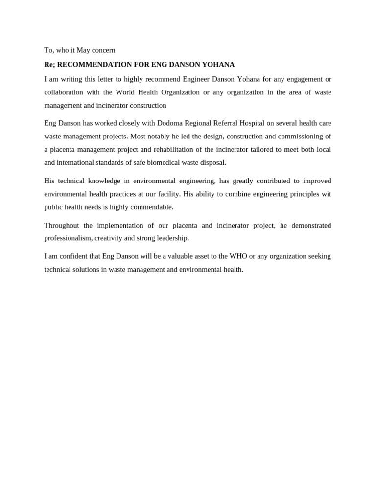 Recommendation for Engineer Danson Yohana | PDF
