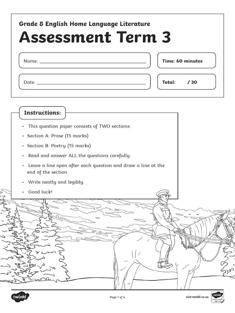 Za HL 1749730942 Grade 8 English Home Language Literature Assessment Term 3 - Ver - 2 | PDF | Poetry