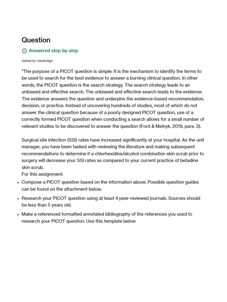 PICOT Question and Bibliography Guide | PDF | Infection | Surgery