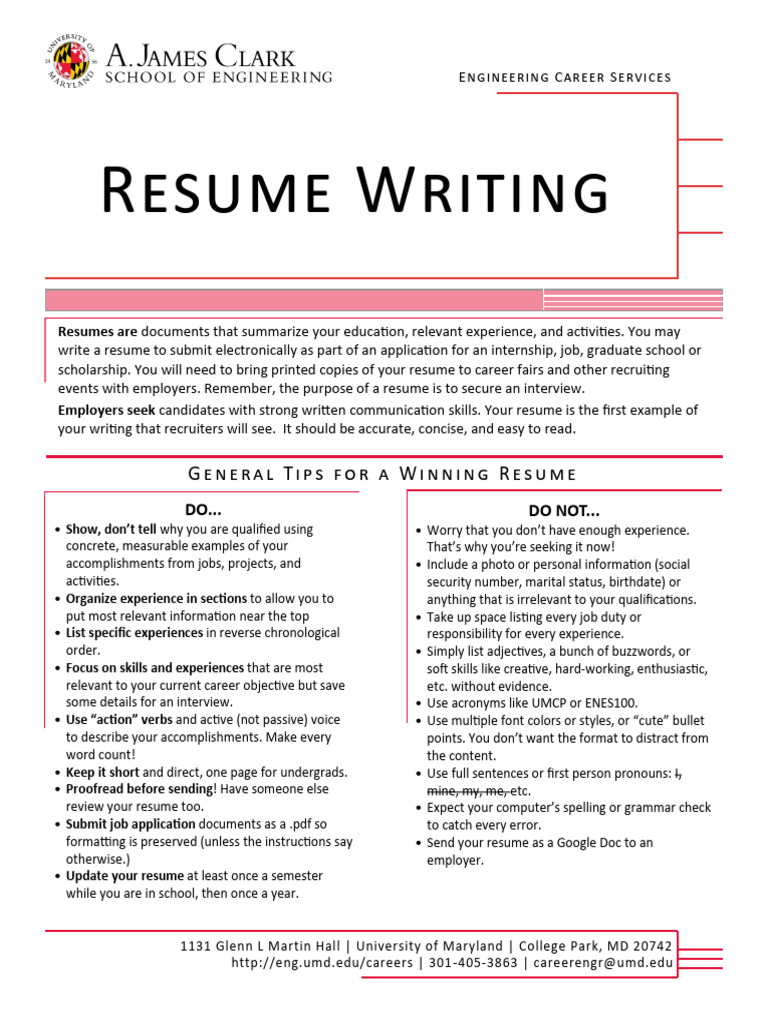 Resume Handout - WI22 - With Samples | PDF | Résumé