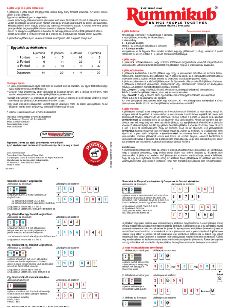 Rummikub Mini RULES H | PDF