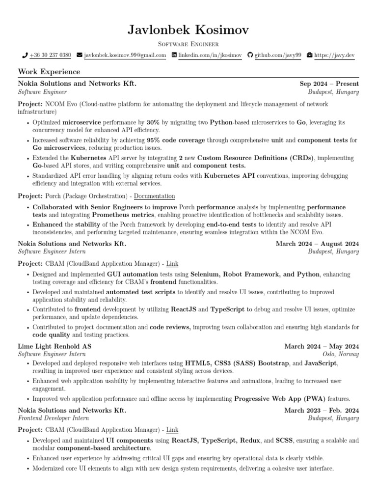 Javlonbek Kosimov Resume | PDF | Web Application | Web Development