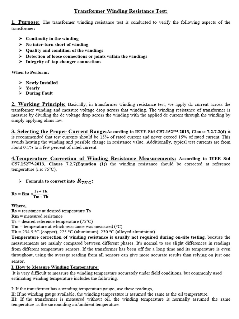 Transformer Winding Resistance Testing Guide | PDF | Transformer ...