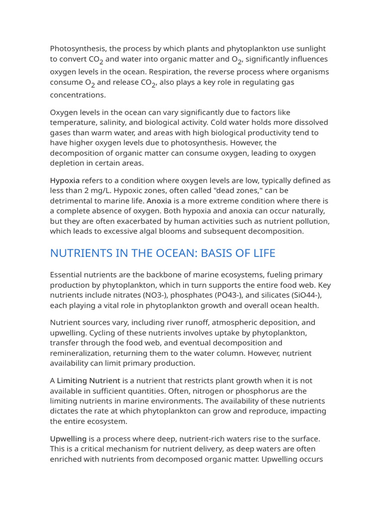 Ocean Oxygen Dynamics and Nutrient Cycling | PDF