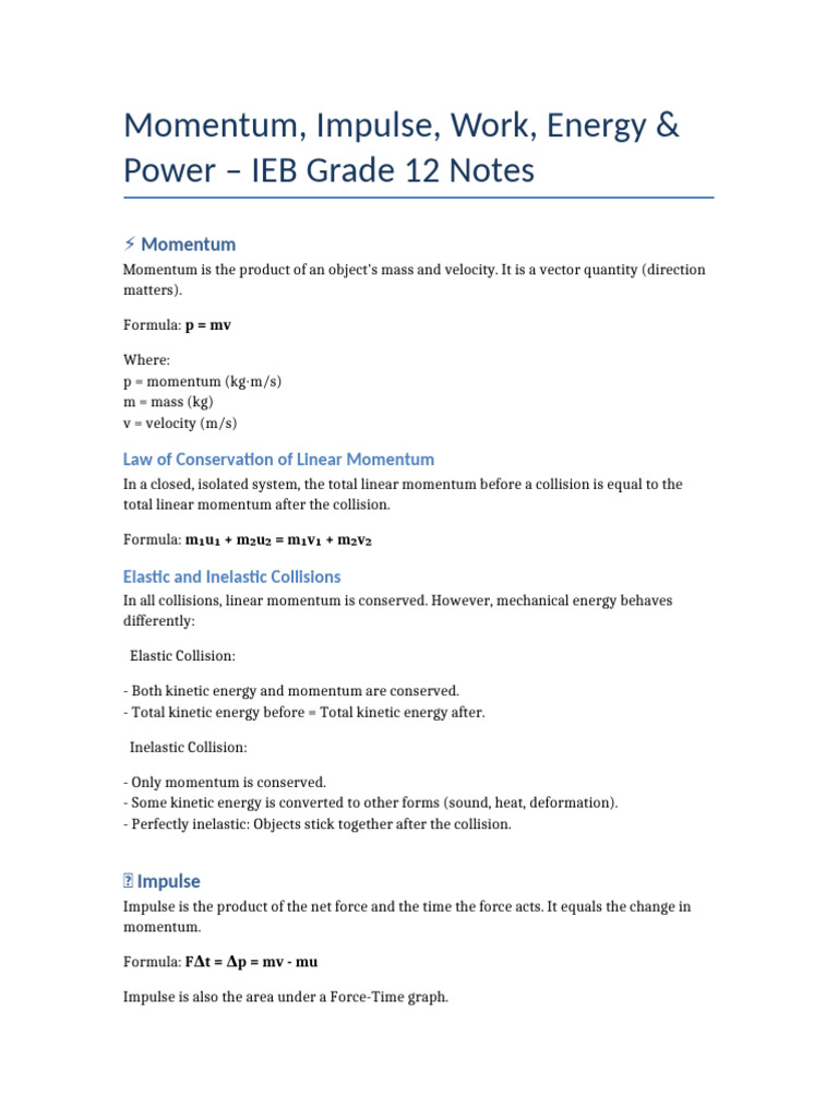 IEB Grade 12 Physics Formula Sheet | PDF