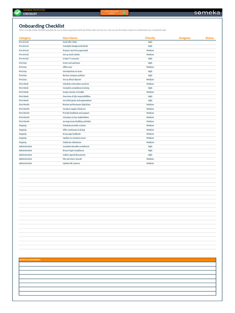 Onboarding Checklist Someka Example Excel V1 | PDF | Copyright ...