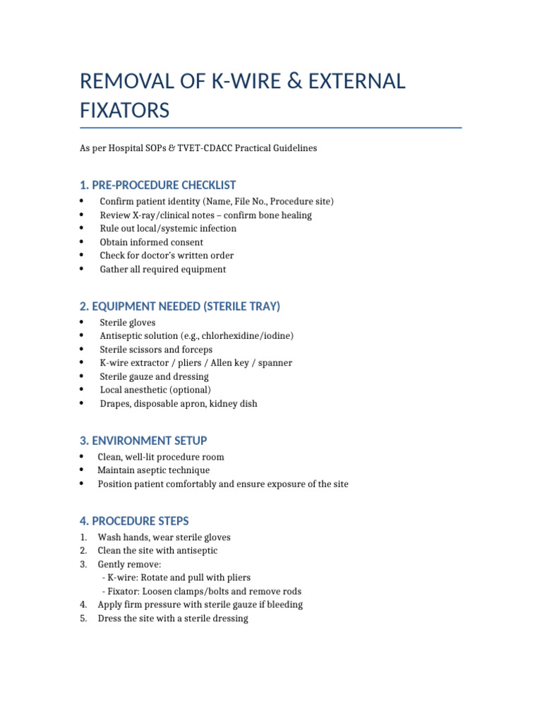 K-Wire_and_External_Fixator_Removal_Checklist | PDF
