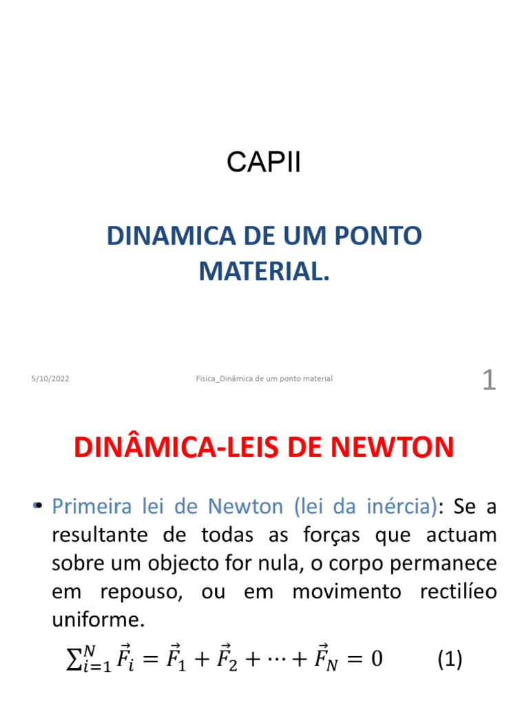 At2 Din-Mica de Uma Part-Cula | PDF | Dinâmica (Mecânica) | Massa