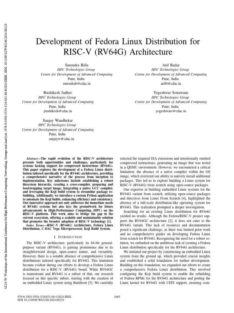 Development of Fedora Linux Distribution For RISC-V RV64G Architecture ...