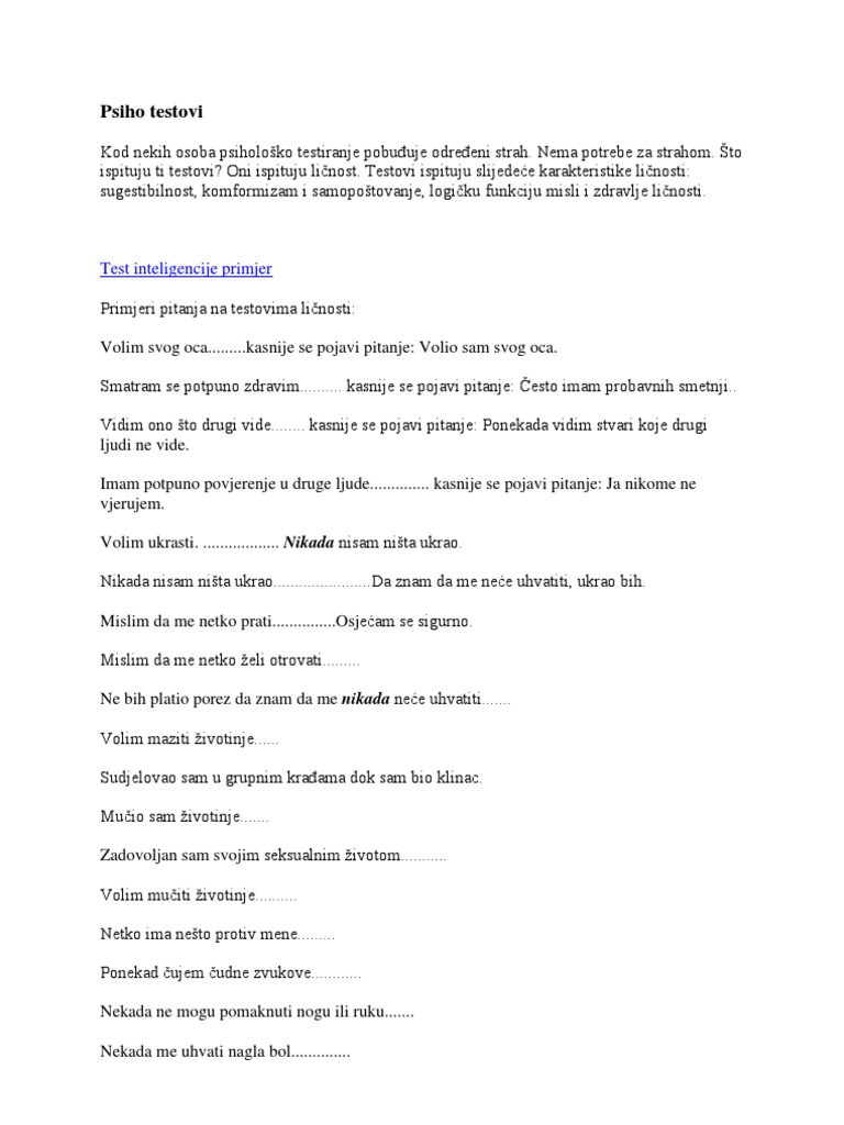 Psyho Testovi | PDF