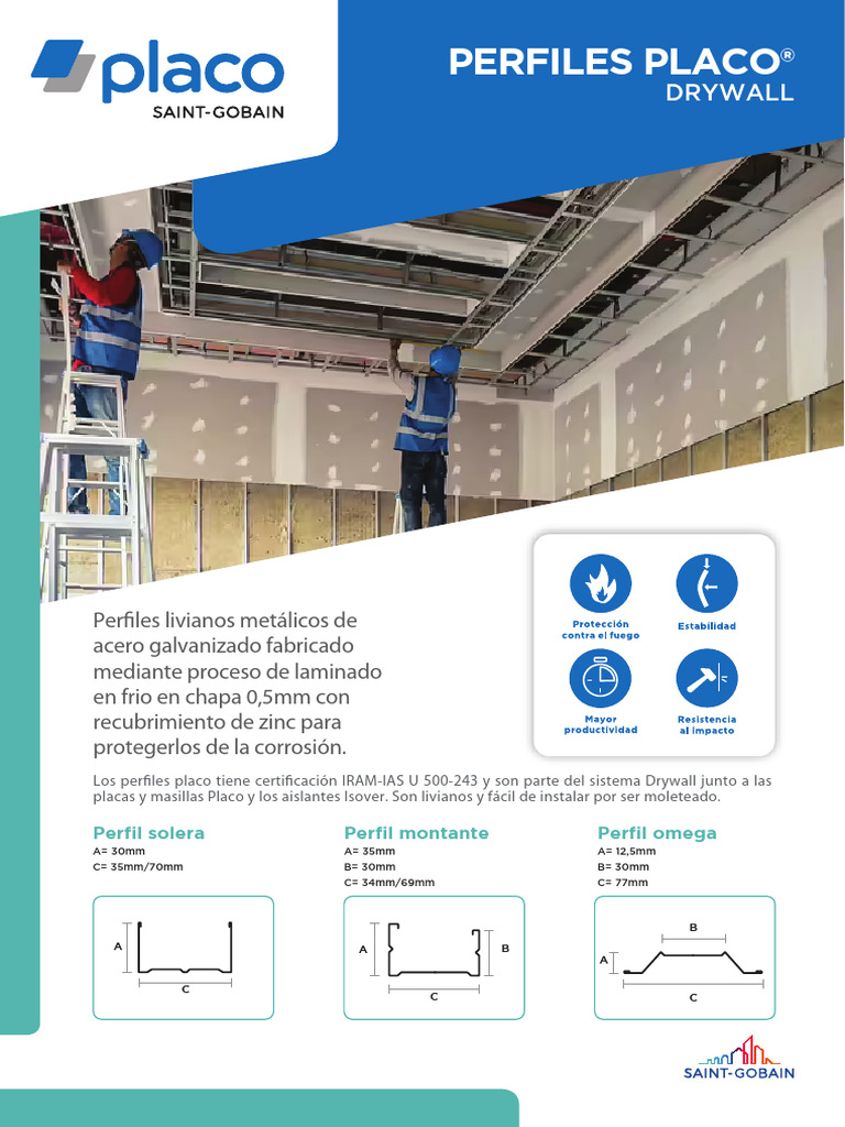 Perfiles Placo para Drywall | PDF | Materiales | Materiales de construcción