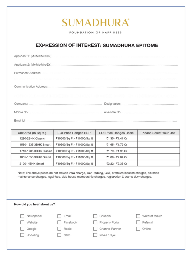 Sumadhura Epitome Eoi Revised | PDF | Cheque
