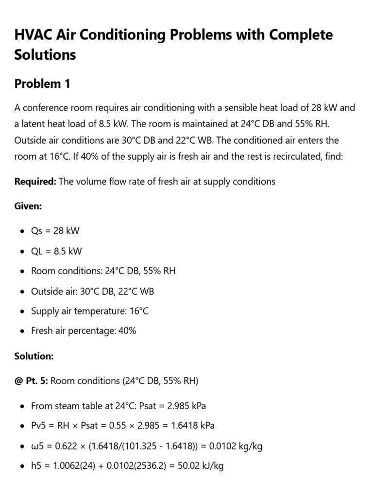 HVAC Air Conditioning Problems With Complete Solutions | PDF | Latent Heat | Heat