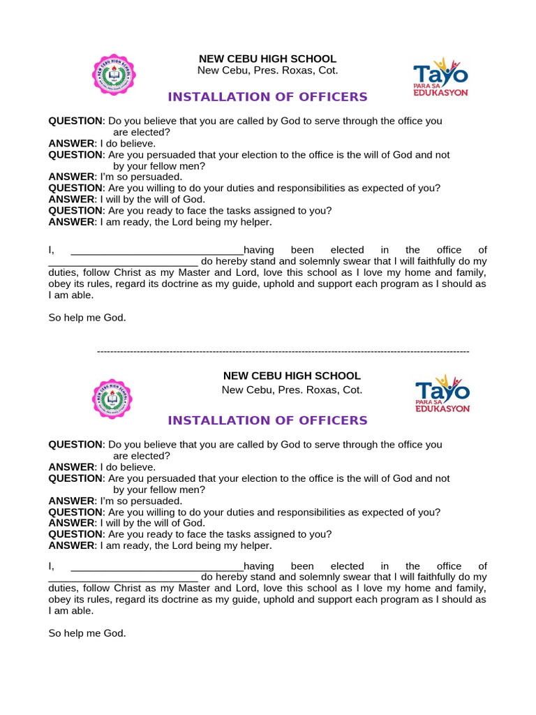 Induction and Oath of Office Ceremony | PDF | Oath Of Office ...