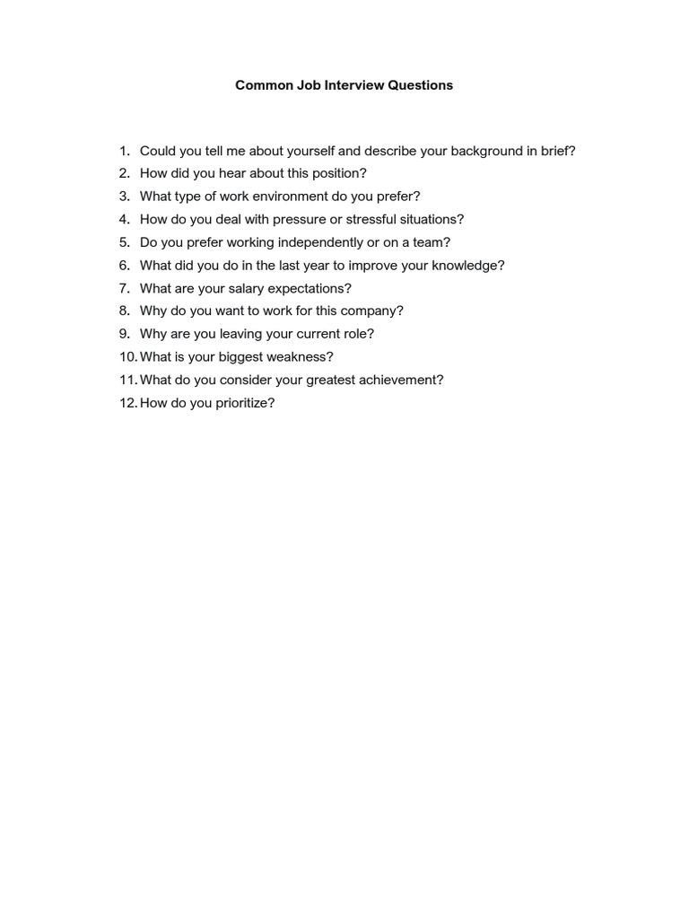 Common Job Interview Questions | PDF