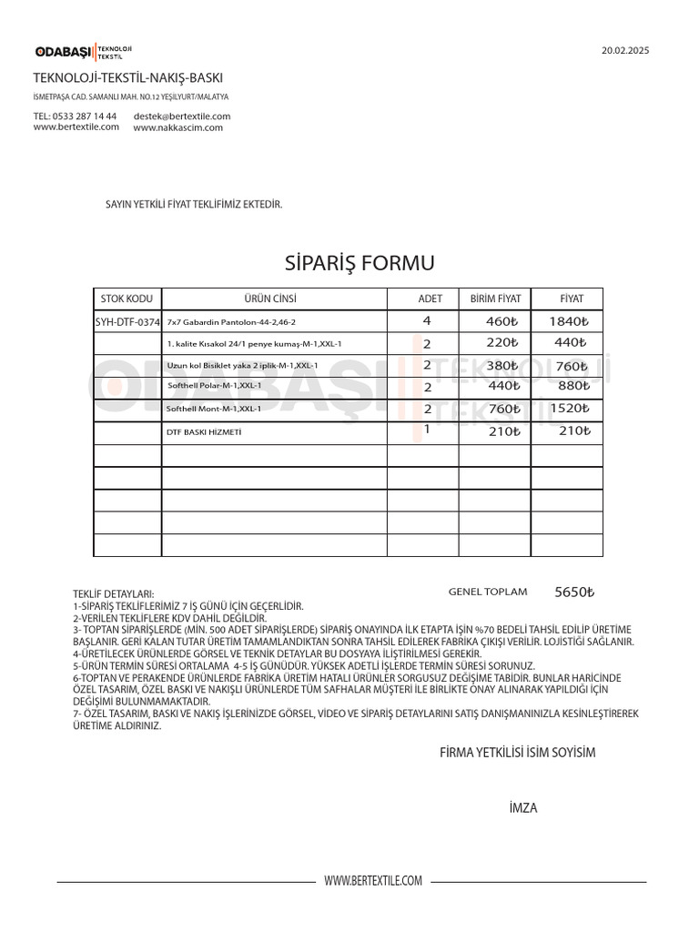 BABİL PEYZAJ Sipariş Formu Revize 21.02.2025 440 | PDF