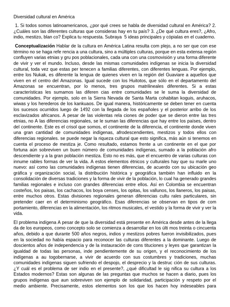 Diversidad Cultural en América Latina | PDF | Américas | Sociedad