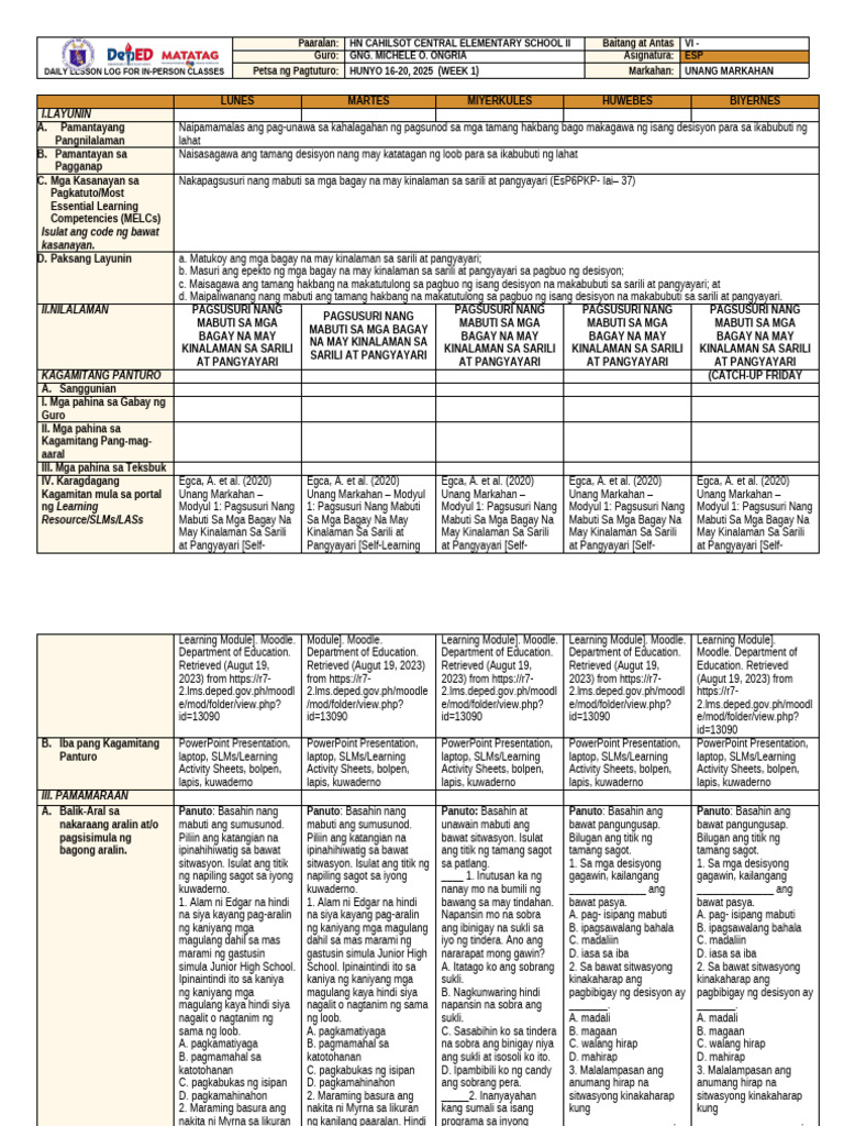 g6 q1w1 DLL Esp (Melcs) | PDF