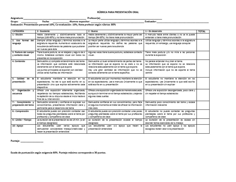 R Brica para Presentaci N Oral | PDF