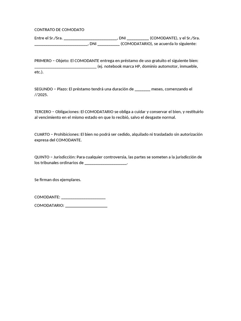 Contrato de Comodato | PDF