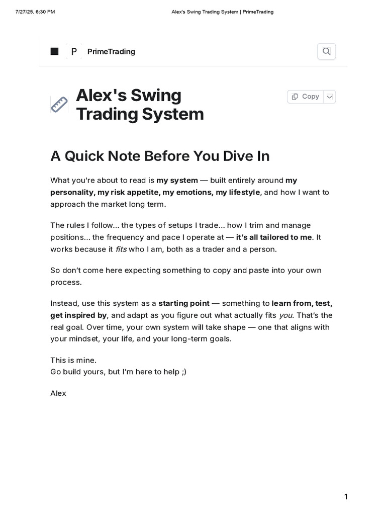Alex's Swing Trading System Overview | PDF | Algorithmic Trading | Day ...