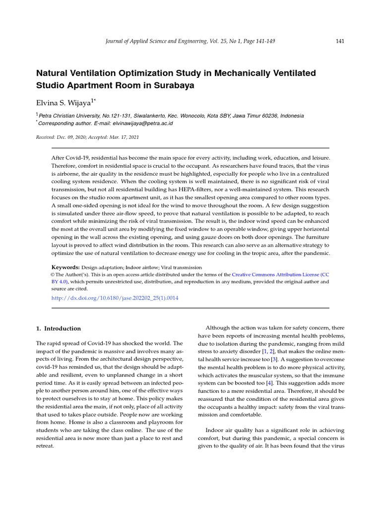 Natural Ventilation Optimization Study in Mechanically Ventilated ...
