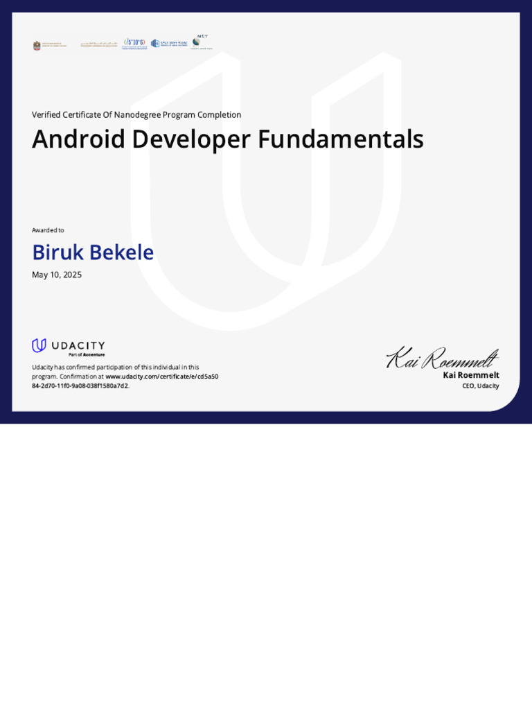 Android Developer Nanodegree Certificate | PDF
