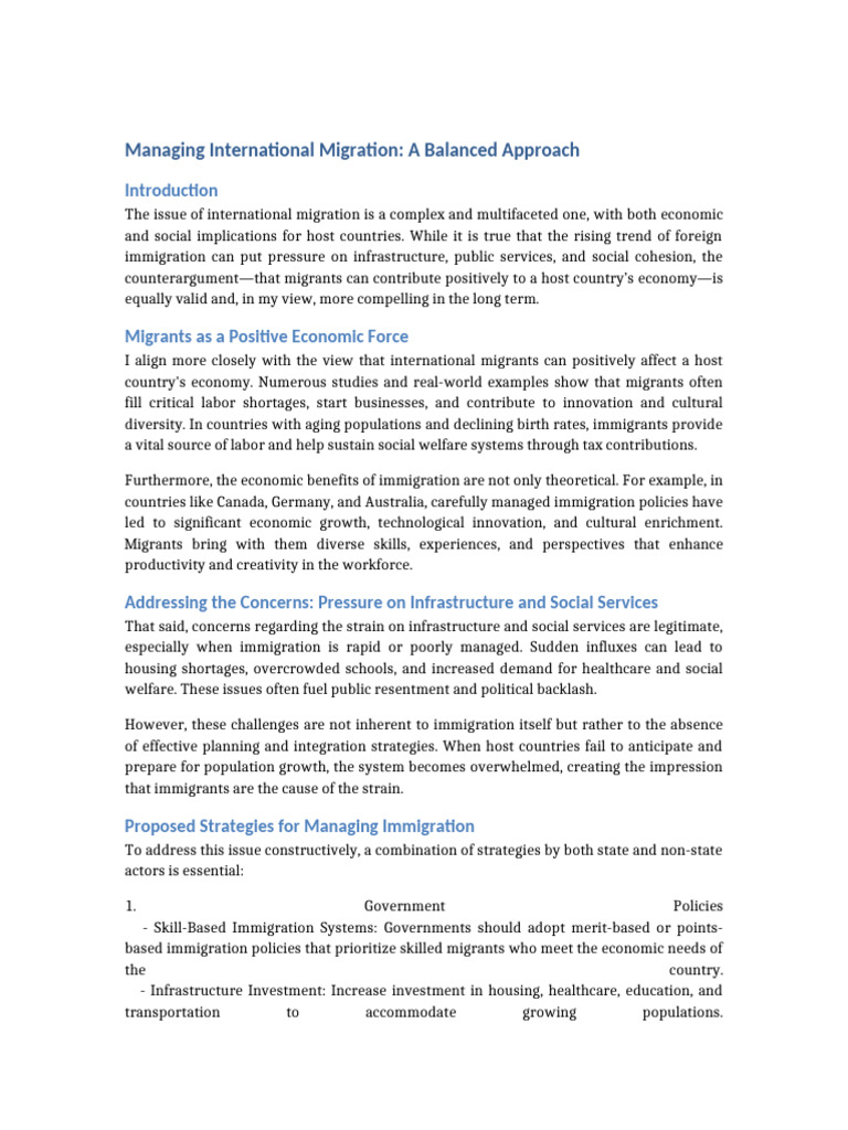 Managing International Migration | PDF | Immigration | Human Migration