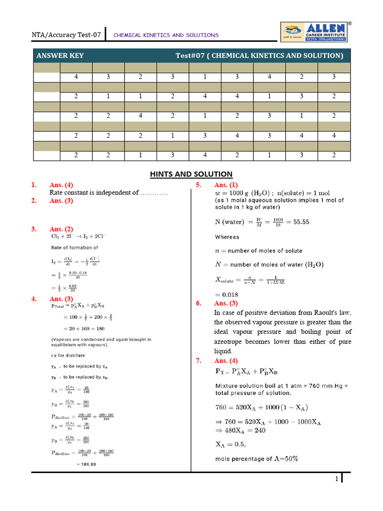 Chemical Kinetics Test Solutions | PDF | Chemical Kinetics | Physical ...
