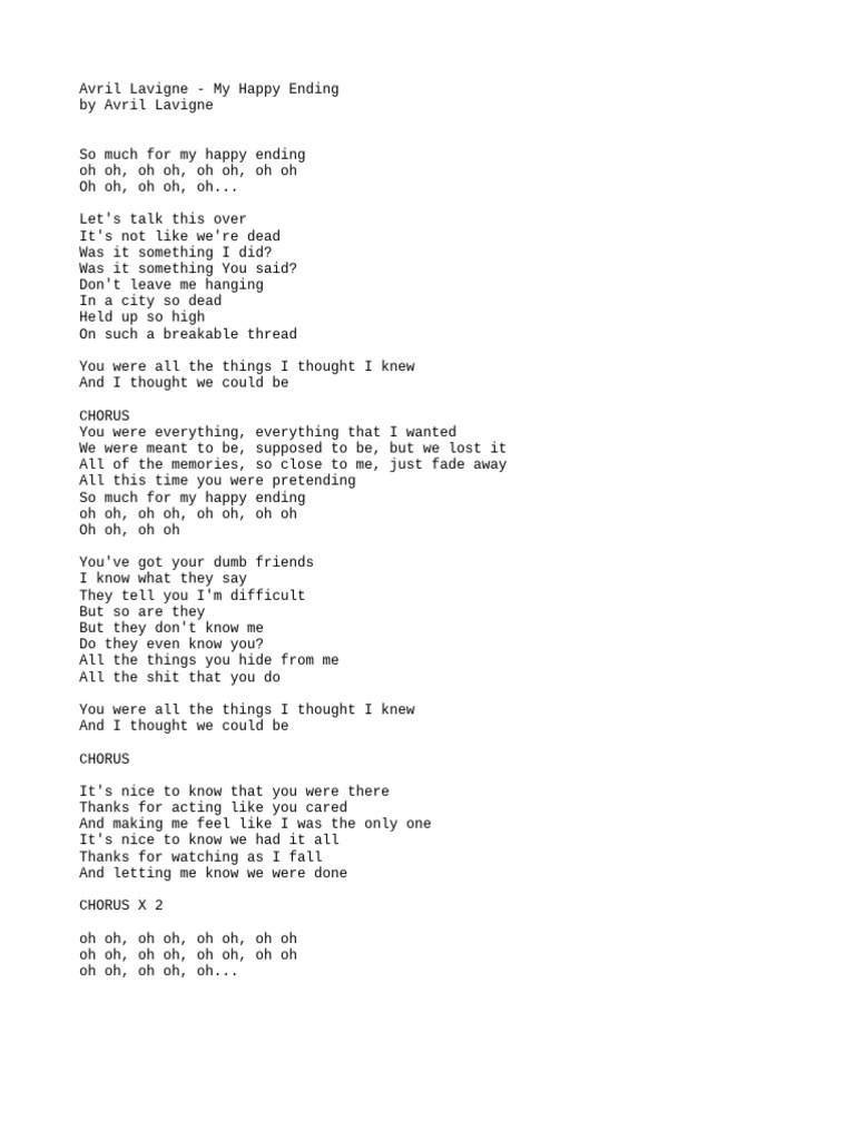 My Happy Ending Lyrics Analysis | PDF