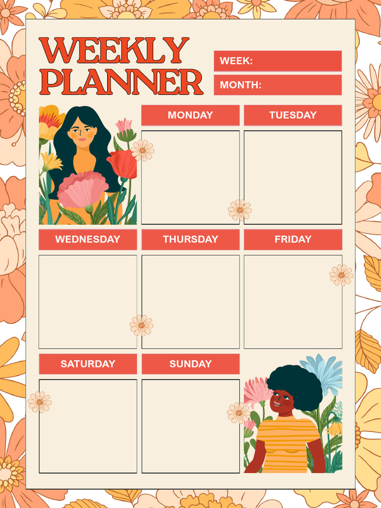 Beige and Orange Illustrated Weekly Planner | PDF