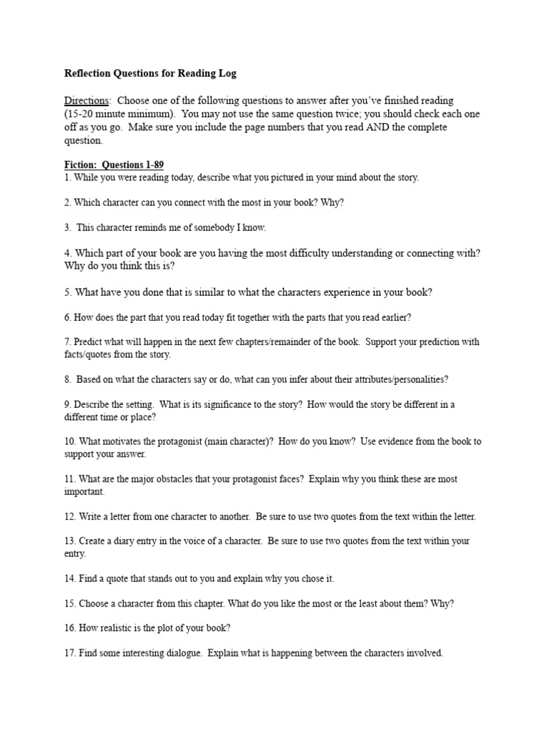 Reader Response Reflection Questions. | PDF