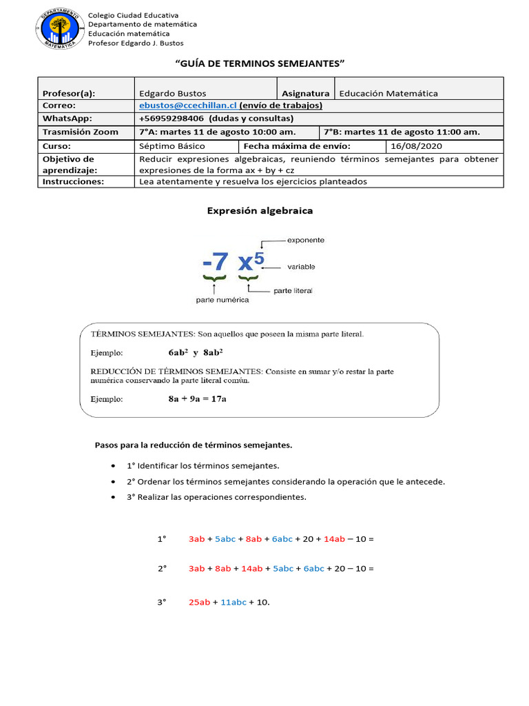 Guía de Términos Semejantes en Matemáticas | PDF | Matemáticas | Álgebra