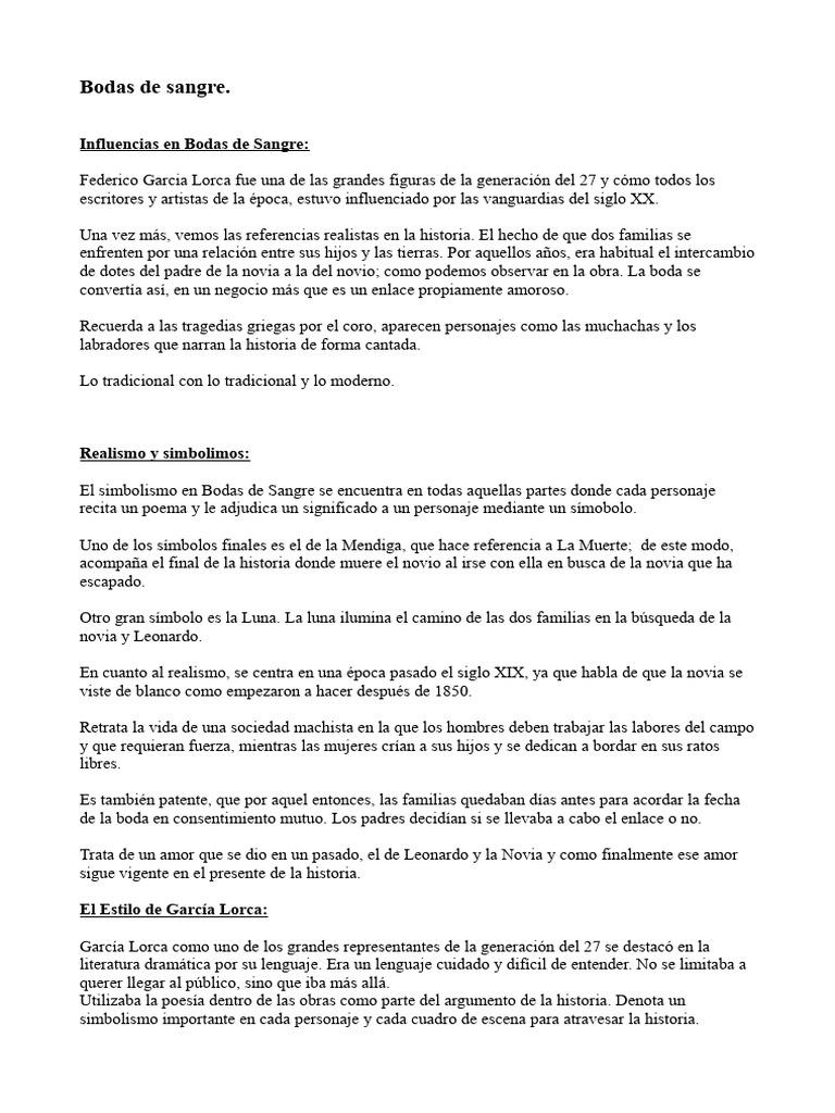 Estilo y simbolismo en Bodas de Sangre | PDF | Federico García Lorca