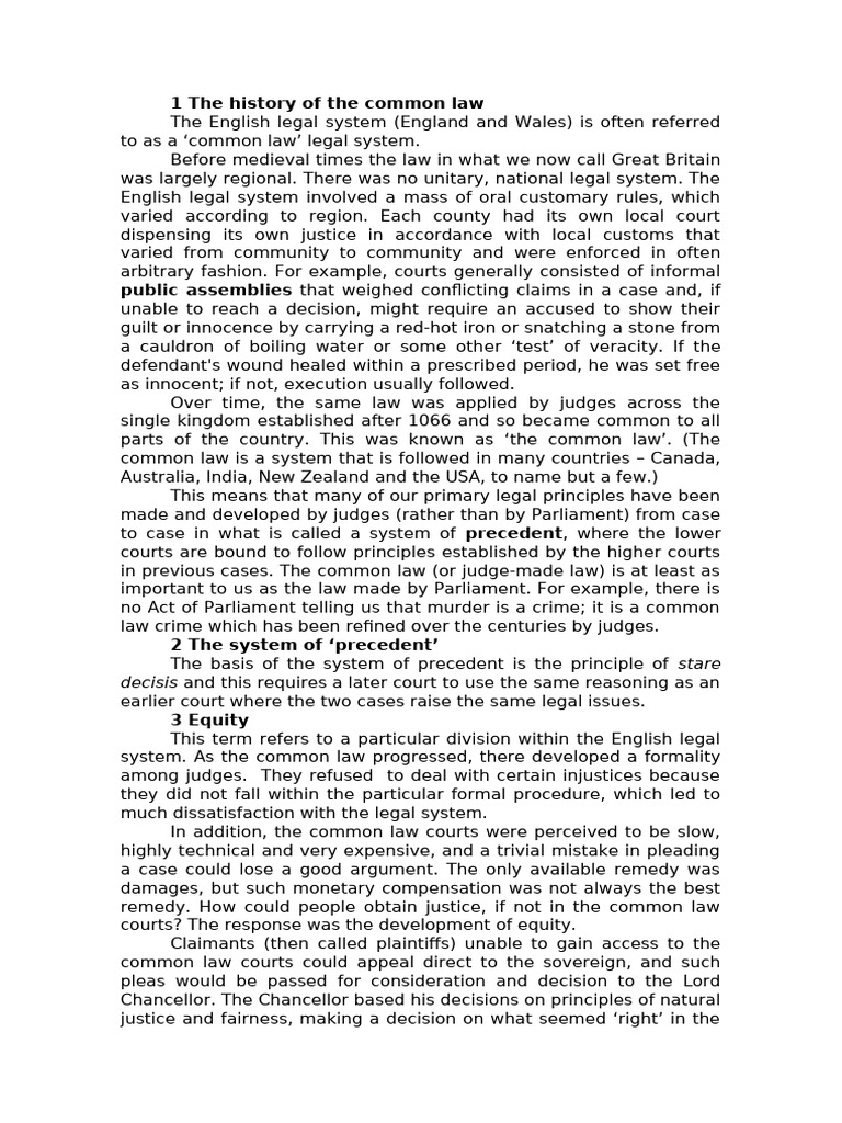 B 1 The History of The Common Law | PDF | Equity (Law) | Public Law