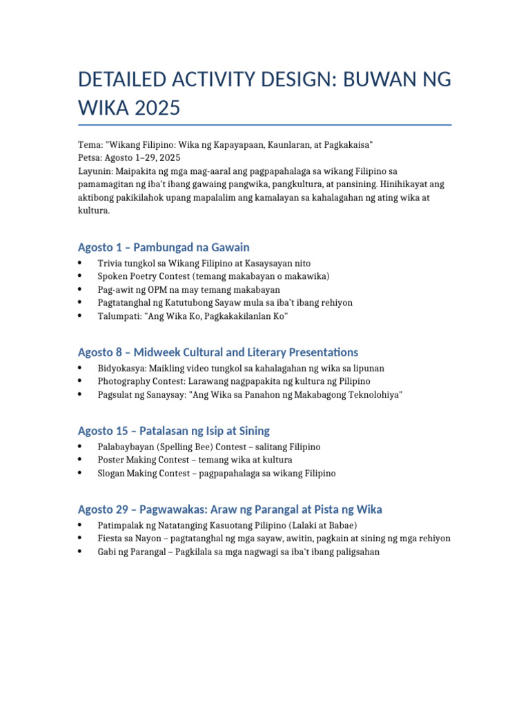 Buwan NG Wika 2025 Activity Design | PDF