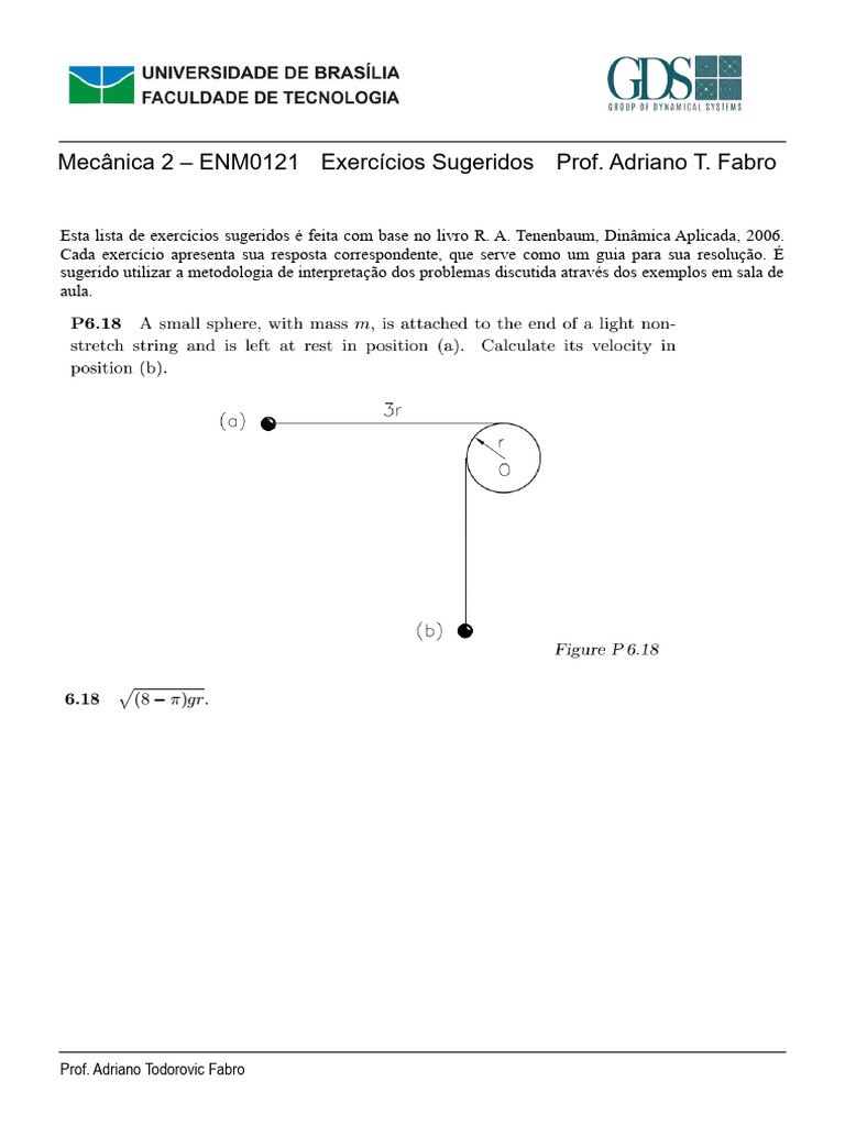 Lista_3 (cap 6) Dinamica aplicada Tenenbaum | PDF