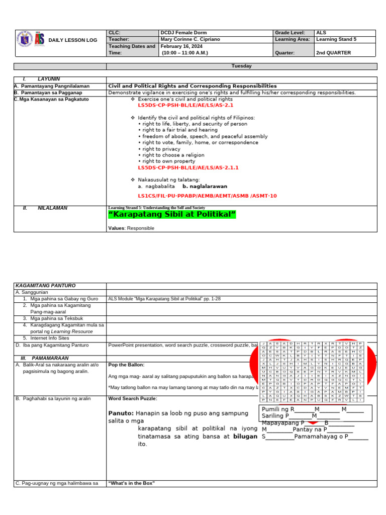 COT - LS5 - Karapatang Sibil at Political | PDF