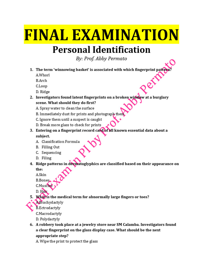 Fingerprint Analysis Exam Questions | PDF | Fingerprint | Forensic Science