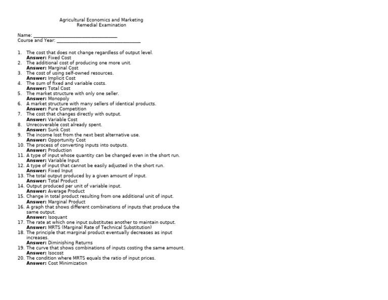 Final Remedial Exam Answer Key | PDF