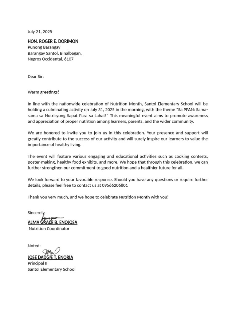 Invitation Letter Nutrition Month | PDF