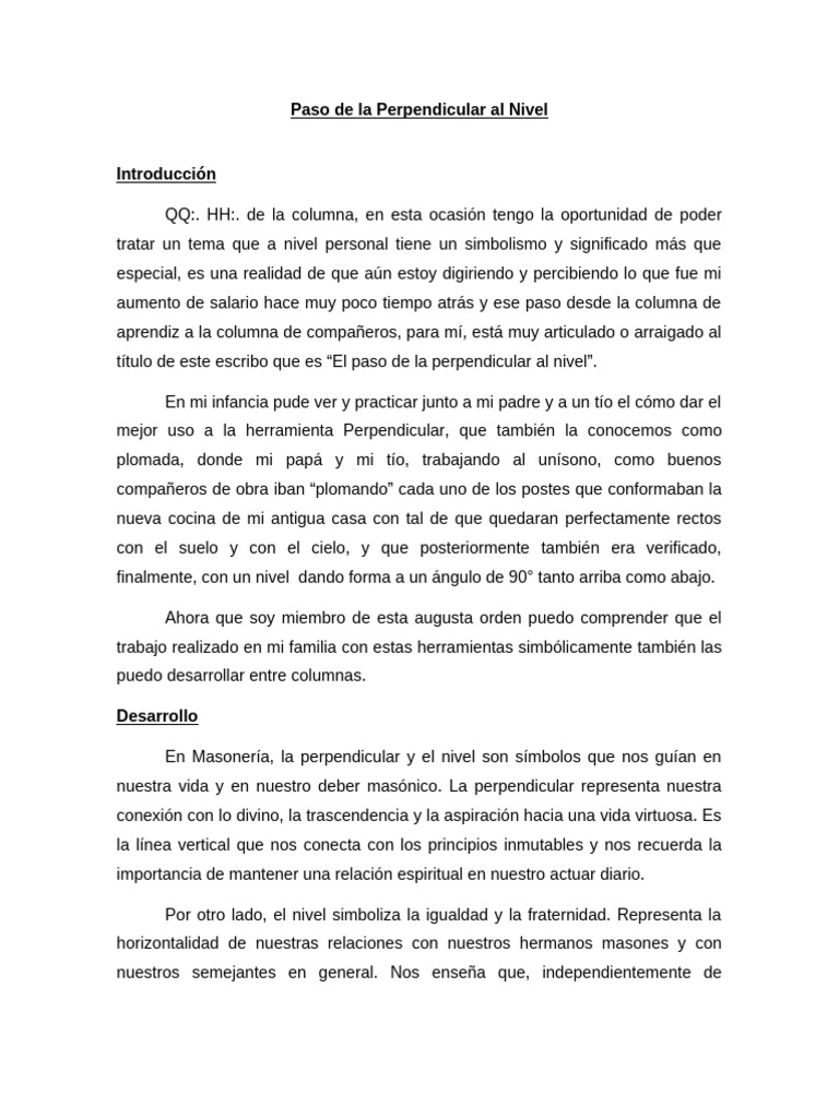Paso de La Perpendicular Al Nivel (Para Cámara) | PDF | Masonería ...