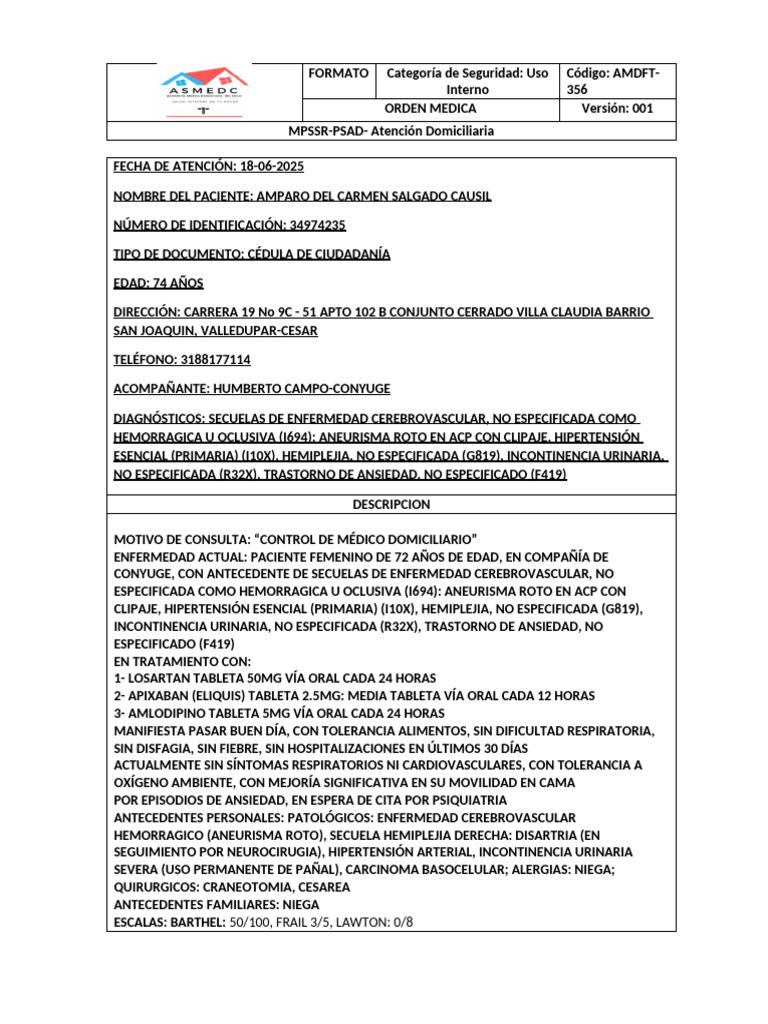 Val Med General Junio Amparo Salgado | PDF | Hipertensión | Ansiedad