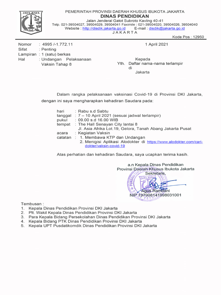 Surat Undangan Vaksin Tahap 8 The Hall Senayan City (1) - Pages-1 | PDF