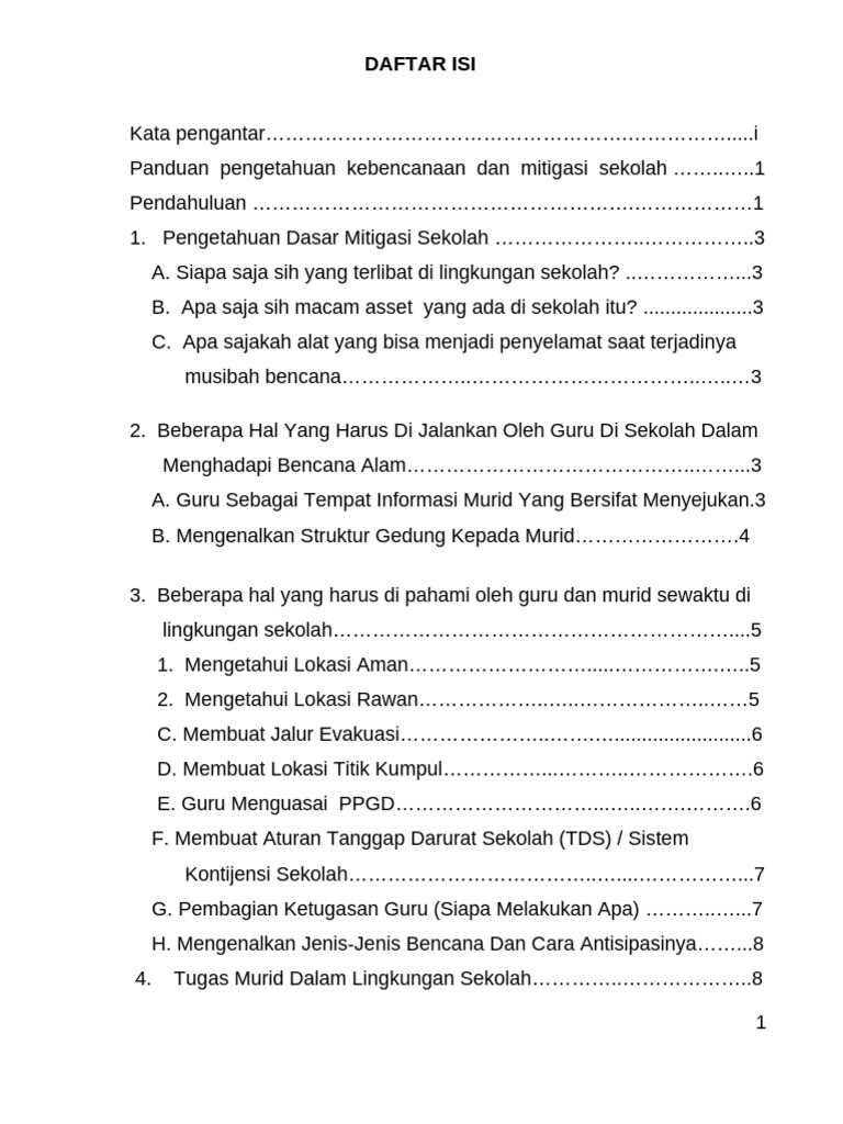 Daftar Isi Panduan Mitigasi Bencana Di Sekolah | PDF