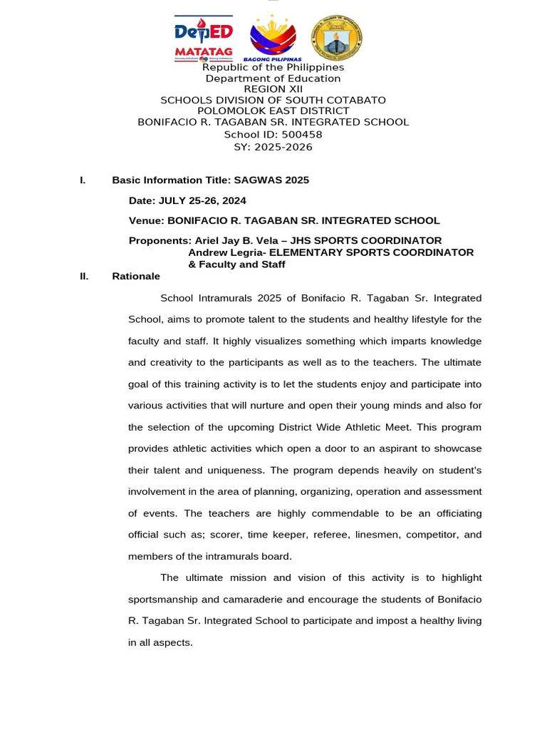 Activity Design Intramurals | PDF | Learning