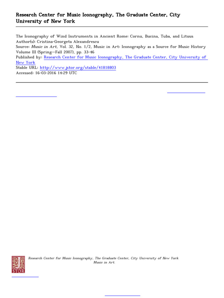 Roman Wind Instruments Iconography | PDF