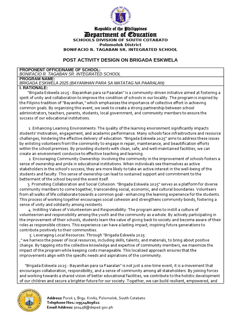 Activity Design Brigada Kickoff | PDF | Volunteering | Community