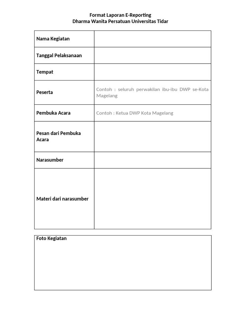Format Laporan Ereporting (1) | PDF