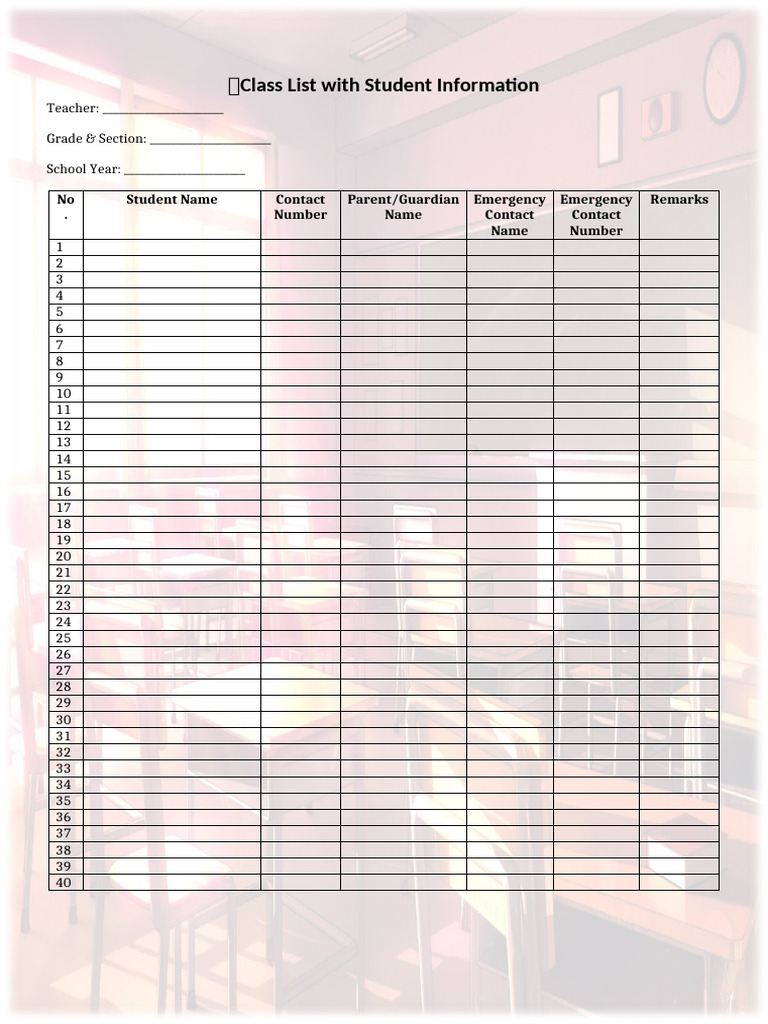 ?class List With Student Information | PDF